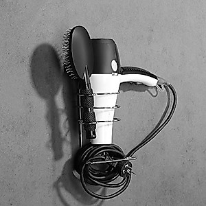 Steon Adhesive Hair Dryer Holder Wall Mount, Removable Blow Dryer Holder for Bathroom Easy to Reusable and Reset, 1 Hairdryer Holder + 4 Adhesive Hooks - No Drill and Damage Free