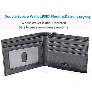 UTreers Bifold Wallets for Men Card Genuine Leather Front Pocket Wallet with Keychain Ring