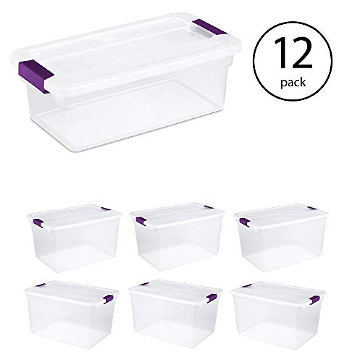 Sterilite 66 Quart (6 Pack) and 6 Quart (12 Pack) Totes, Clear Plastic Stackable Storage Containers with Latching Lids for Home Organization