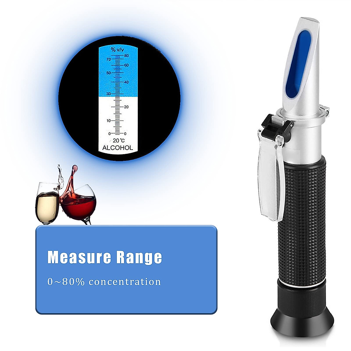 Alcohol Refractometer, Professional Handheld Alcohol 0-80% Test Refractometer, Alcohol Tester Meter Measure Instrument for Testing Distilled Beverage