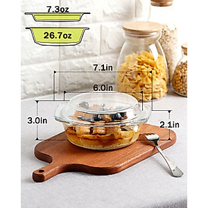 ZYER Small Glass Casserole Dish With Glass Lid Round Glass Microwave Safe Bowls with Lids, Glass Microwavable Bowls (0.65L)