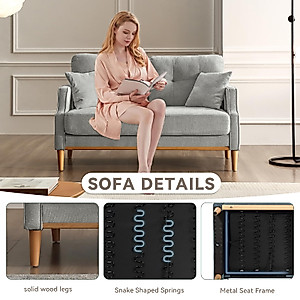 Plococo 56.7" 2 Pillows Loveseat Sofa Couch with USB Charge Port and Solid Metal Frame and Wood Legs, Waterproof Fabric Sofas with Thickness Cushion for Small Aparment (Beige Grey)