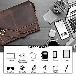 Real Leather Messenger Bag for Men and Women - Laptop Briefcase Bag For College, Office, Adjustable Shoulder Strap Satchel