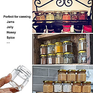 TinQee 48 Pack 1.5oz Hexagon Glass Jars with Golden Metal Lids, Mini Canning Jars for Honey, Jam, Jelly, Wedding Party Favors, Gifts and Crafts