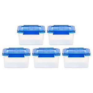 IRIS USA 5Pack 6.5qt WEATHERPRO Airtight Plastic Storage Bin with Lid and Seal and Secure Latching Buckles