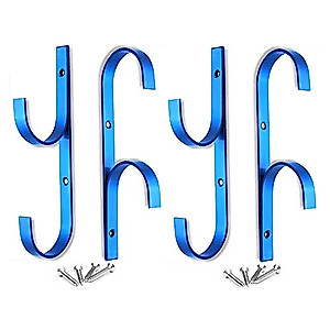 Flowerbeauty Pool Pole Hanger Premium Aluminium Holder Set, Ideal Hooks for Telescopic Poles, Skimmers, Leaf Rakes, Nets, Brushes, Vacuum Hose, Garden Tools and Swimming Pool Accessories (4, Blue)