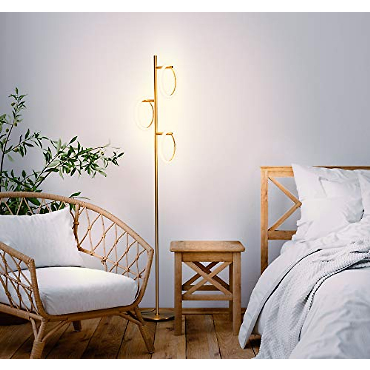 Brightech Saturn Floor Lamp, Great Living Room Decor, Tall Tree Lamp for Offices, Contemporary Lamp for Living Rooms, Standing Lamp with 3 LED Lights for Bedroom Reading - Gold/Brass