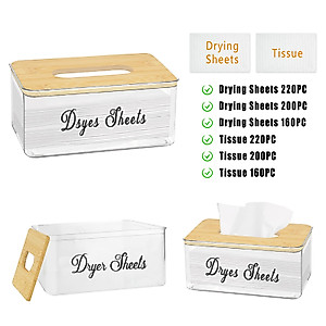 Chris.W Bamboo Dryer Sheet Holder Dispenser, Clear Fabric Softener Sheets Holder, Clear Washer Dryer Sheets Container Storage Box with Lid for Laundry Room Decor & Organization, Large Capacity Storage