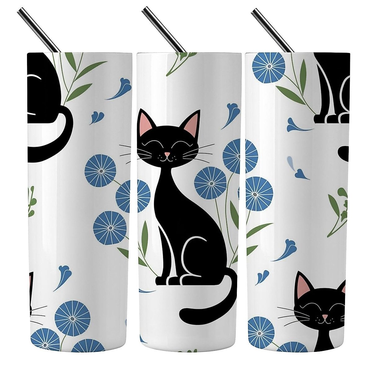 Medpol Cute black cat tumbler with lid and straw 20 oz insulated tumbler cups Cute black cat insulated travel coffee mugs for women cute sippy cups stainless insulated travel cups