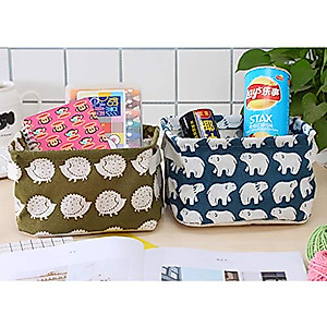 Rainbow-Lee Small Canvas Storage Bins, Mini Cute Foldable Fabric Storage Basket Box, Toy Organizer Hamper for Baby,Kids,Pets,Office, Makeup, Keys,Shelves,Desk,Liitle Items 4 Pack(Animal)
