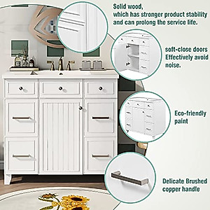 DHHU 36" Vanity Top Combo Set, Single Sink, Shaker Soft Closing Door and Drawer, Bathroom Storage Cabinet, Solid Wood Frame, White