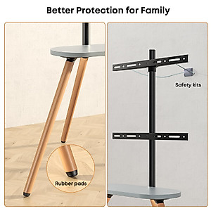 PUTORSEN Easel TV-Stand for 43-65-Inch Screens - Portable Swivel Tripod TV Stand with Wooden Tray, Height Adjustable TV Floor Stand, Max Load 77 lbs, Max VESA 400x400 mm, Black