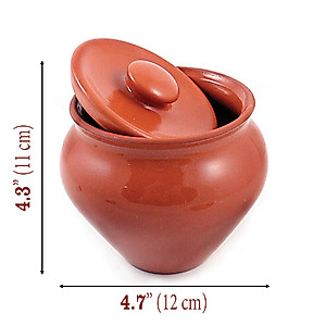 Stoneware Ramekins with Lids (Set of 6) & 1 Oven Fork - 16.9 fl oz (500 ml) - Clay Pots for Cooking, Dutch Oven Pot With Lid, Cooking Pot, Earthenware Pot, Stockpot with Lid, Earthenware Rice Pots