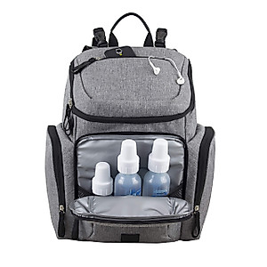 BODHI Baby Tech Top Loader Diaper Backpack with removable changing pad, Unisex, for Moms and Dads - Medium Gray Chambray