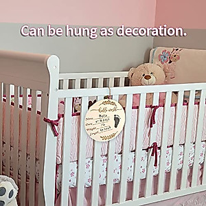 Wooden Baby Announcement Sign, hello world newborn sign, Birth Announcement Sign with Ink Pad, Baby Name Announcement Sign Newborn for Nursery Gift Baby Photo Prop Shower Keepsakes (Brown)