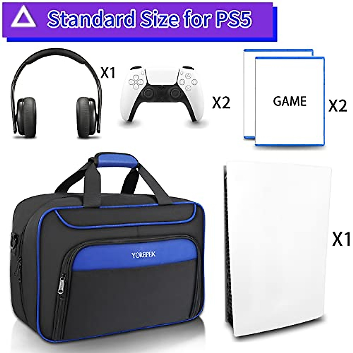 YOREPEK Travel Case for PS5, Carrying Case Compatible with Playstation 5 Console Controller, Protective Storage Bag for PS 5 Disk Digital Edition, Games, Headset and Gaming Accessories