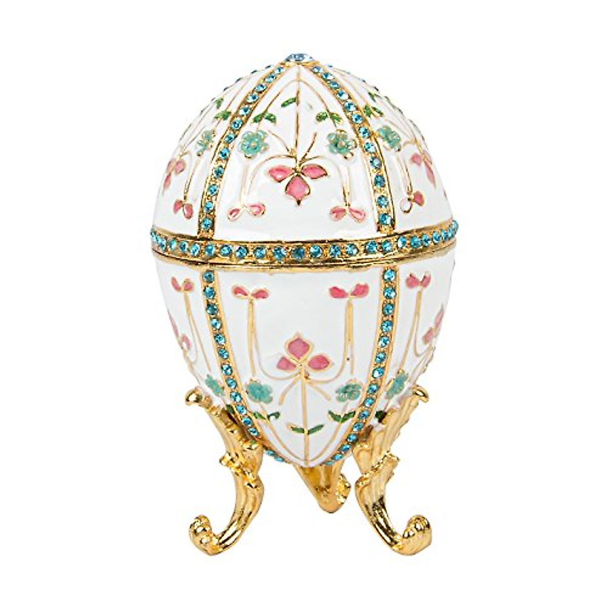 QIFU-Hand Painted Enameled Faberge Egg Style Decorative Hinged Jewelry Trinket Box Unique Gift for Home Decor