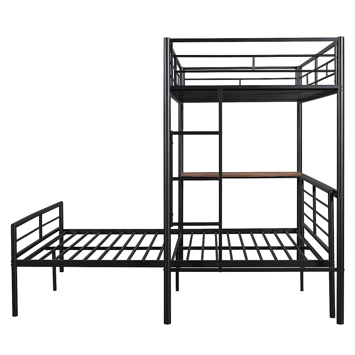Harper & Bright Designs Metal Bunk Beds Twin Over Full Size,Bunk Beds with Desk, L Shaped Bunk Beds with Built-in Ladder, Full-Length Guardrail, No Box Spring Needed,Black