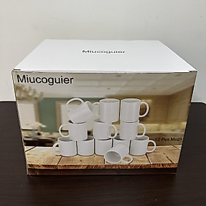 Miucoguier Sublimation Mugs 12 oz - Set of 12 Bulk Sublimation Mugs Blank Tazas Para Sublimacion White Ceramic Cups White Coated Ceramic Mug for Coffee Soup Tea Milk Latte Hot Cocoa