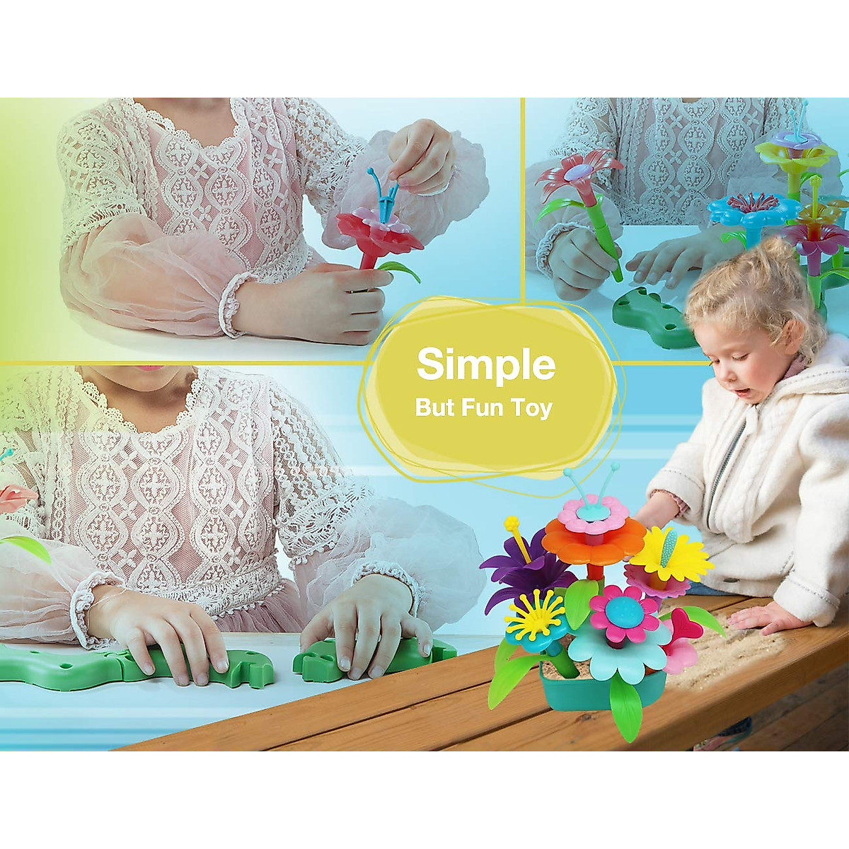 BIRANCO. Flower Garden Building Toys - Build a Bouquet Floral Arrangement Playset for Toddlers and Kids Gifts Age 3, 4, 5, 6 Year Old Girls, Educational STEM Toy (120 PCS)