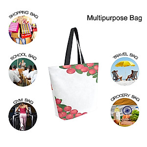 Canvas Tote Bag Berries Cranberry Branch Leaves Woman Beach Bag Watercolor Botanical Shoulder Bag School Had Bag Large Reusable Handbag Lightweight for Shopping Grocery Travel Holiday Gift