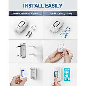 TECKNET Wireless Doorbell, Plug and Play, IP66 Waterproof Doorbell with RGB Light, 1300ft Door bell Kit, 60 Chimes & 5 Level Volume, 4.5 Years Using Time Cordless Doorbell for Classroom, Home