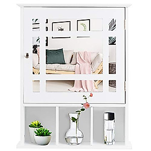 GLACER Bathroom Medicine Cabinet with Mirror, Bathroom Mirror Cabinet with Adjustable Shelf and Open Compartments, Wall Mounted Mirrored Medicine Cabinet for Bathroom, 20 x 6 x 24 Inches (White)