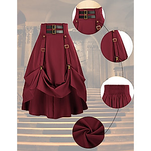 Scarlet Darkness Ren Faire Skirt Goth Punk Midi Skirt Halloween Cosplay Costume Burgundy 2XL