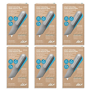 Slice 10494, Squeeze Knife Box Cutter, Ceramic Blade, Finger Friendly, Lasts 11x as Long, Safety Lock Switch, Metal Handle, Blade Smartly Retracts While Cutting, 6 Pack