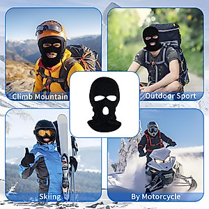 FANELIK 3-Hole Knitted Full Face Cover Ski Mask, Winter Balaclava Warm Knit Full Face Mask for Outdoor Sports A-black