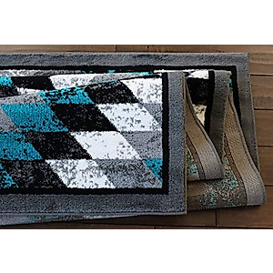 Masada Rugs, Stephanie Collection Area Rug Southwest Native American Distressed Design 1106 Turquoise Grey White Black (4 Feet X 5 Feet)
