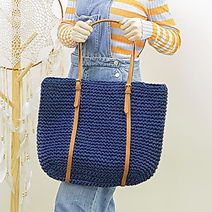 QTKJ Hand-woven Soft Large Straw Shoulder Bag with Boho Straw Handle Tote Retro Summer Beach Bag Rattan Handbag