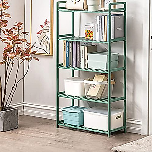 IOTXY Adjustable Multifunctional Shelving Unit - Large 5-Tier Bamboo Freestanding Shelf, Bathroom Towel Storage Shelves, Entryway Shoe Rack, Kitchen Organizer, Living Room Open Bookshelf, Light Green