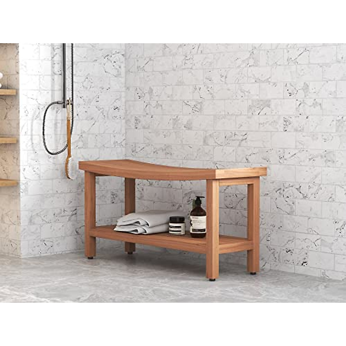 AquaTeak Patented 36" Sumba Teak Shower Bench with Shelf