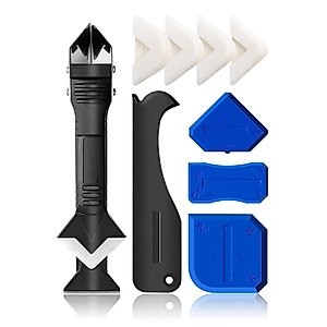 TIASOU Silicone Caulking Tool, 3 in 1 Silicone Remover Multi Tool, Glazing Compound Finishing Tool, Caulk Remover Tool, Grout Scraper Kit for Bathroom, Kitchen, Floor, Window, Sink Joint, Frames Seal