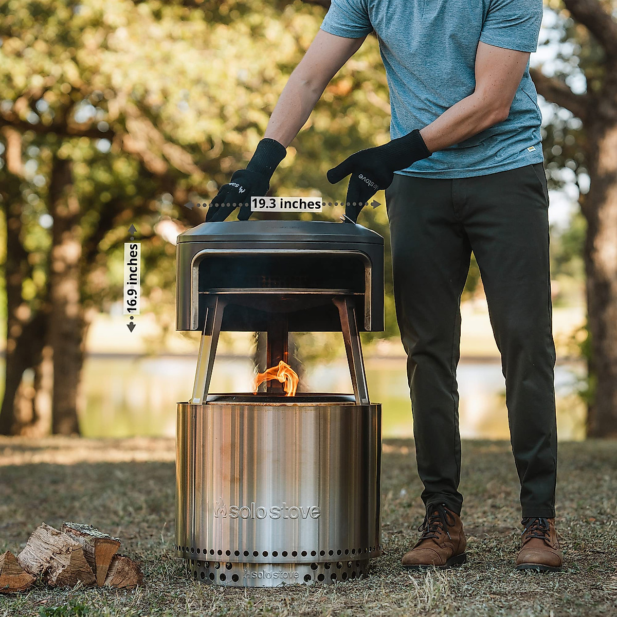 Solo Stove Bonfire Pi Fire | Pizza Oven Accessory for Bonfire Fire Pit, Incl. Carry Case & Cordierite Pizza Stone, Wood Burning Assembly, Stainless Steel, (H x Dia): 16.9 x 19.3 in, 19.6 lbs