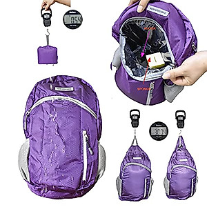 BEMYGREENBAG Waterproof foldable backpack lightweight packable bag for outdoor sport swimming kayaking Wet and Dry separated camping foldable backpack (Purple)