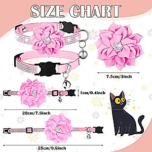 6 Pcs Cat Collars for Girl Cats Bling Kitten Collar with Bell and Flower Glitter Cat Collars Soft Velvet Cute Dog Collar with Buckle Shine Puppy Collar (7.9-9.8 inch)