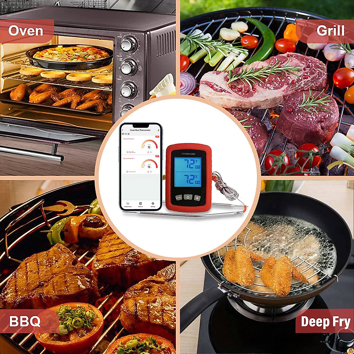 Digital Meat Thermometer, Wireless Bluetooth and Instant Read BBQ Thermometer, for Oven, Kitchen Cooking, Grilling, Candy Making, Gifts.