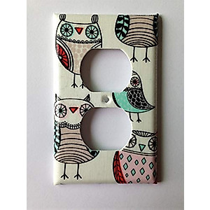 Turquoise And Coral Owls Light Switch Plate Cover Various Sizes Offered