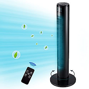 MEPTY Tower Fan with Remote, 36’’ Oscillating Fan with 3 Speeds,3 Modes,Portable Standing Floor Fan with Timer,Quiet Cooling Fan,Bladeless Fan for Bedroom,Office,Living Room,Black