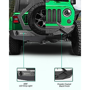 SCITOO Rront Bumper and Rear Bumper w/Tire Carrier Textured Black for 2007-2018 for Jeep Wrangler JK Rock Crawler Bumper w/Winch Plate with D-ring