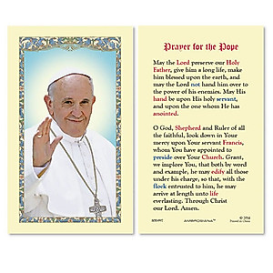 Prayer for the Pope Francis Laminated Cardstock Catholic Holy Card, 4 3/8 Inch