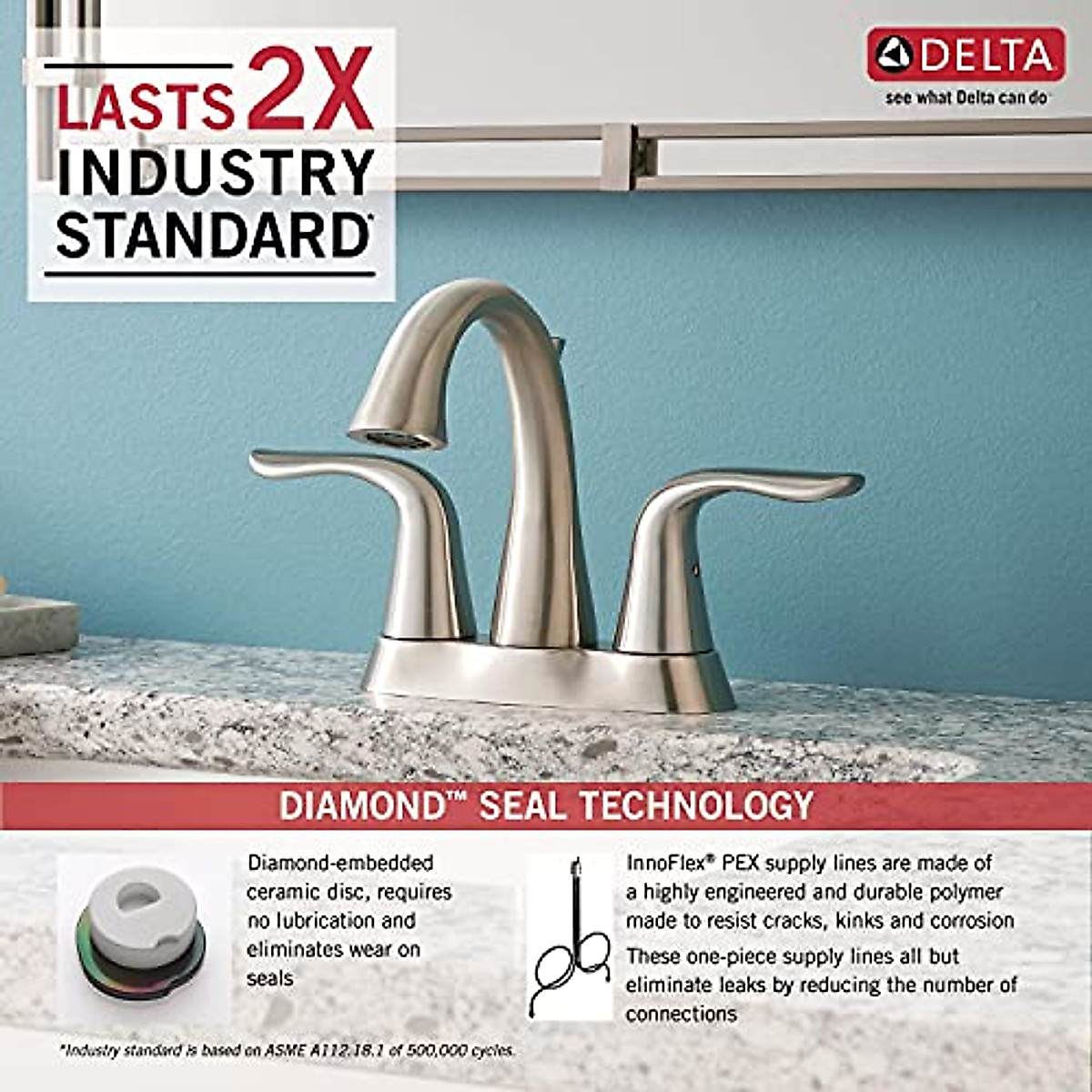 Delta Faucet Lahara Centerset Bathroom Faucet Brushed Nickel, Bathroom Sink Faucet, Diamond Seal Technology, Metal Drain Assembly, Stainless 2538-SSMPU-DST