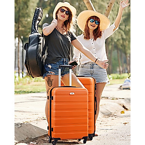 Suitour Luggage 3 Piece Sets Hard Shell Luggage Set with Spinner Wheels, TSA Lock, 20 24 28 inch Travel Suitcase Sets, Orange