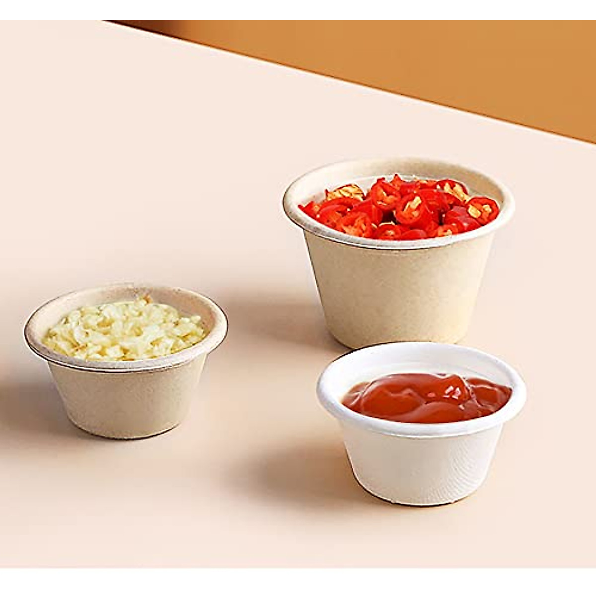 Cezoyx 300 Pack 2 Oz Natural Bagasse Fiber Cups, Disposable Paper Condiment Cups Compostable Tasting Cups, Sample Portion Cups for Jello Shot, Souffle, Condiment, Sauce