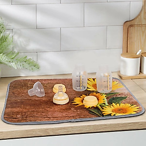 Absorbent Large Dish Drying Mat for Kitchen Counter 18 x 24 Inch, Reversible Washable Drainer Cushion, Sink Mat with Hand Drawn Wreath, Microfiber Fast Drying Mat for Baby Bottle, or Coffee Maker