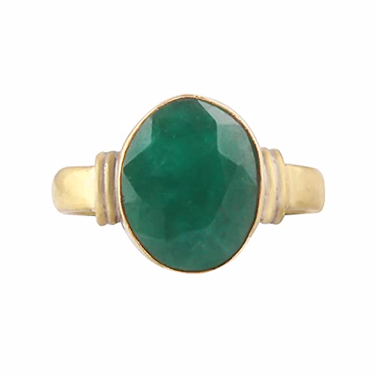 GEM EMPORIUM Green Emerald Gemstone Ring For Women And Men Handmade Natural Certifed 6.50 Carat Green Emerald Panchadattu Gold Plated Ring For Men And Women By GEM EMPORIUM., 555y53y13