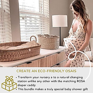 BEBE BASK Premium Baby Changing Basket - Artisan-Crafted Seagrass With Extra High Sides - Changing Basket for Baby Dresser - All Accessories Included - Complete Set for Nursery (Natural)