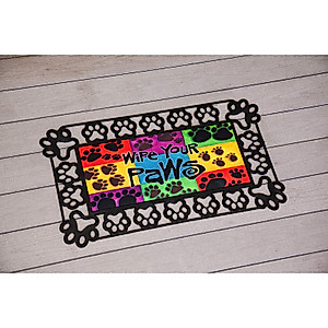 Evergreen Flag Beautiful Cutout Paw Prints Durable Sassafras Welcome Mat Tray - 32 x 20 Inches Fade and Weather Resistant Outdoor Doormat Tray for Homes, Yards and Gardens